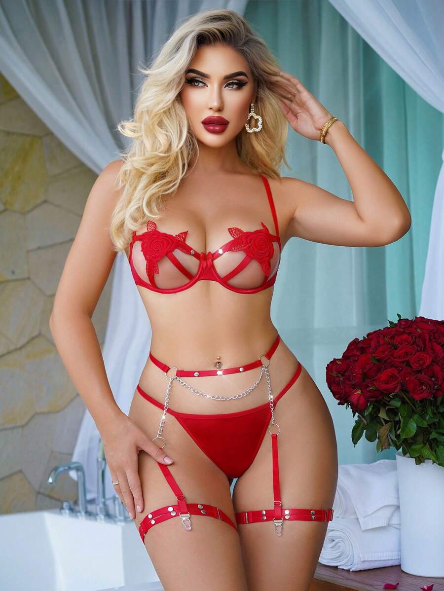Classic Sexy Ladies Hollow Out Chain Decorated Lingerie Set Shein Usa