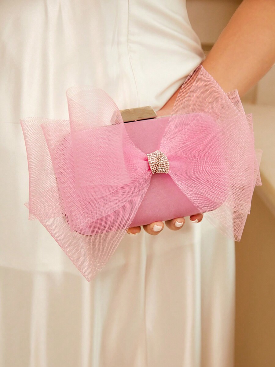 SHEIN Belle Luxury, Elegant, Pink Bowknot Decor Clutch Bag,For Wedding ...