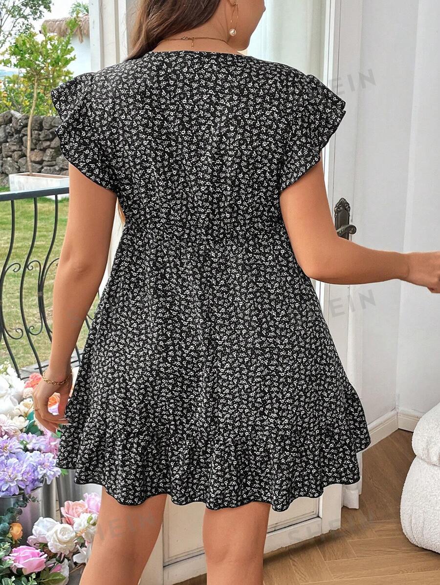 Shein Frenchy Plus Size Floral Print Ruffled Hem Dress Shein Usa