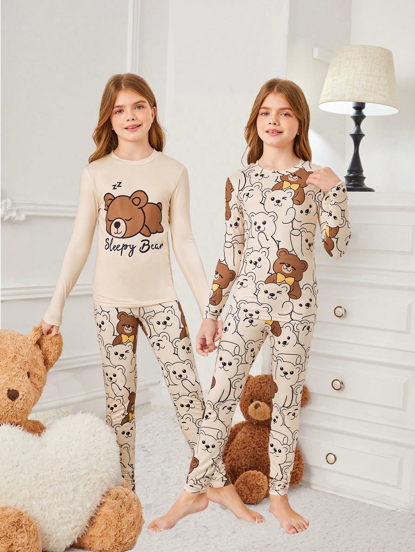 Tween Girls' Casual Bear Printed Long Sleeve Top And Long Pants ...