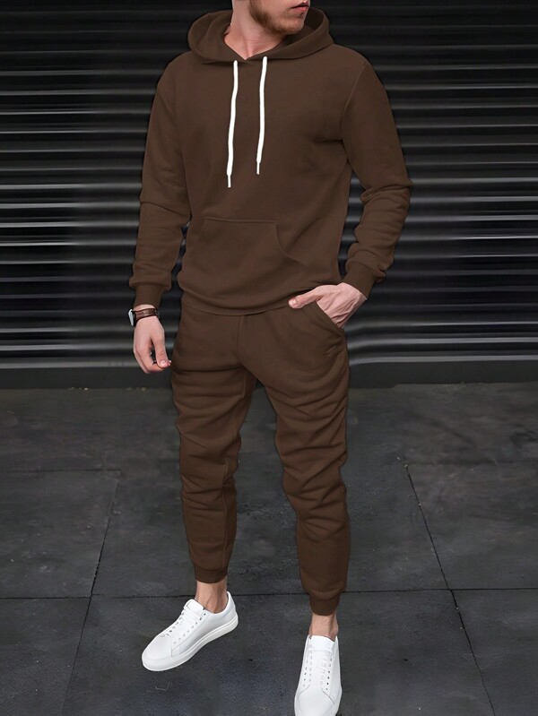 Men'S Solid Color Hooded Sweatshirt And Trousers Tracksuit Set for Sale ...