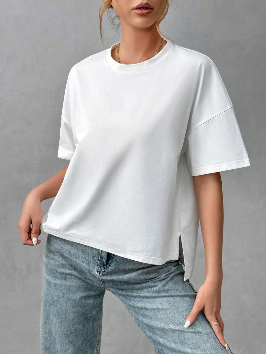 SHEIN Essnce Women's Minimalist Basic Short Front Long Back T-Shirt ...