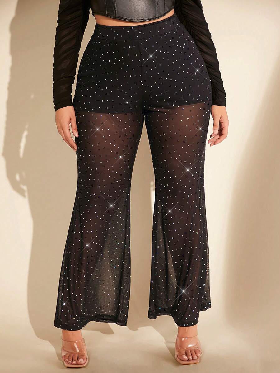 SHEIN BAE Plus Size Women'S Glittery Mesh See-Through Long Pants ...