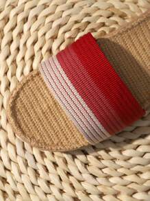 Ladies' Triple-Band Woven Grass Slippers, Beach Vacation Flax Slippers ...