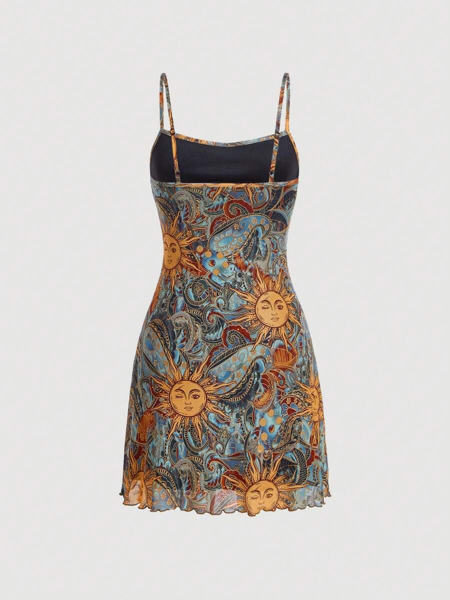 SHEIN MOD Retro Vintage Clothes Women's Sun Face Print Spaghetti Strap ...