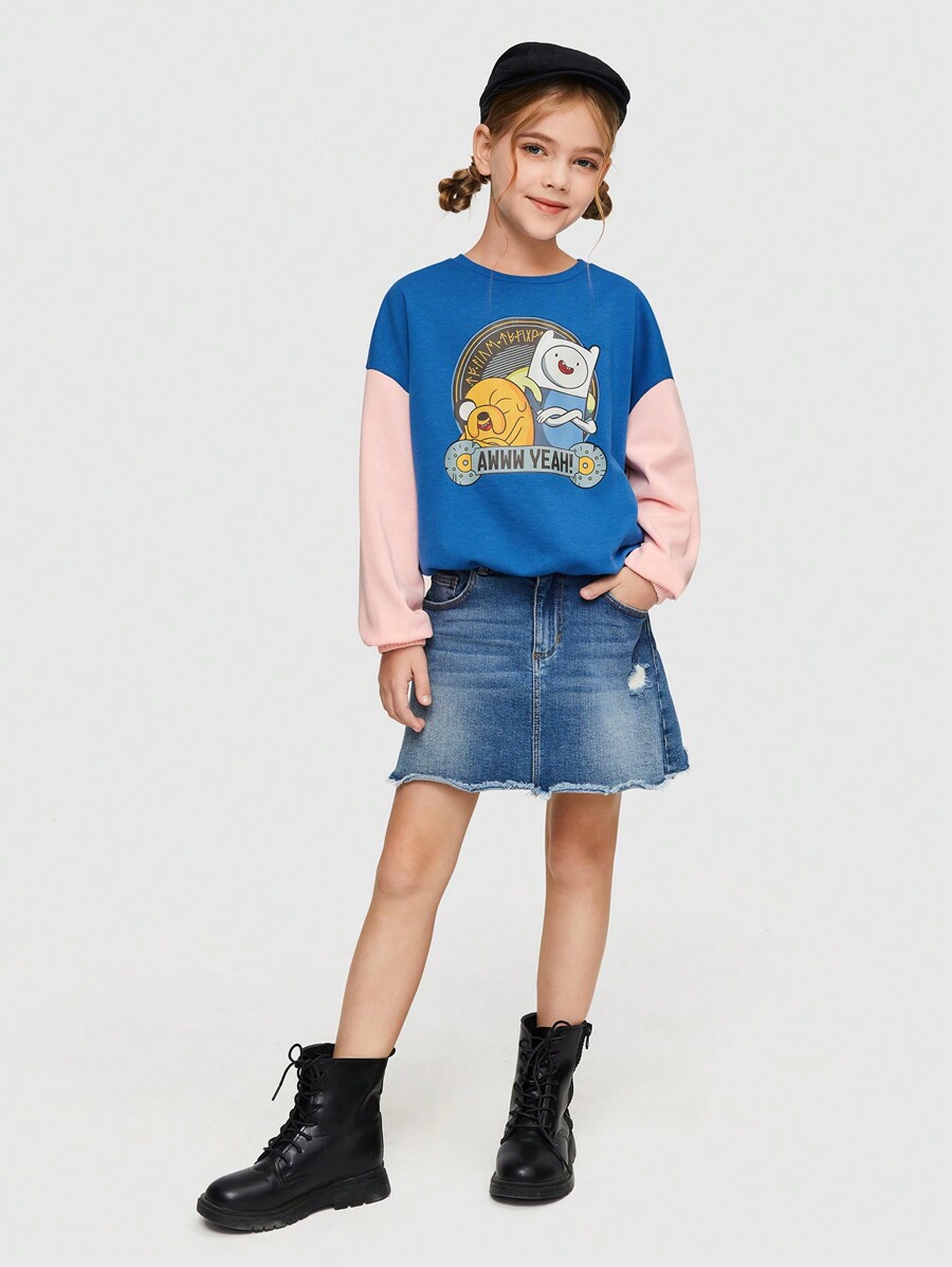 ADVENTURE TIME X SHEIN Sudadera extragrande con hombros caídos y bloque ...