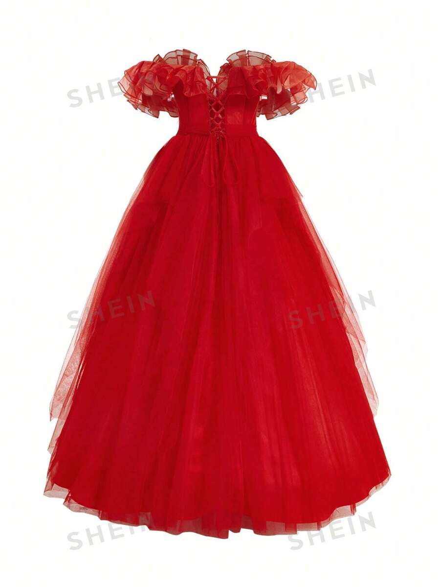 SHEIN Belle Women's Evening Dress With Off Shoulder, Ruffled Edge, Mermaid Silhouette And ...