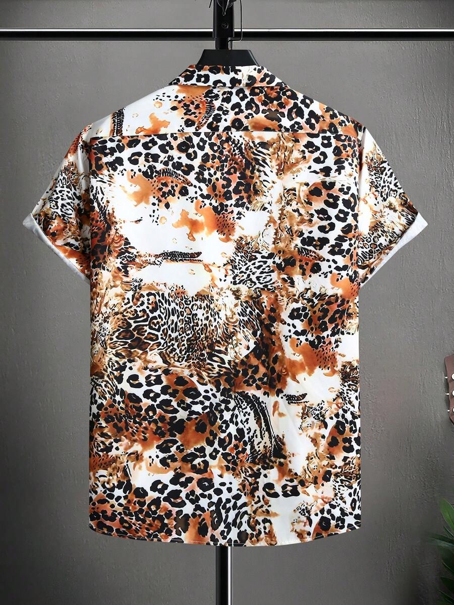 Manfinity LEGND Men's Leopard Print Short Sleeve Shirt , Button Up ...