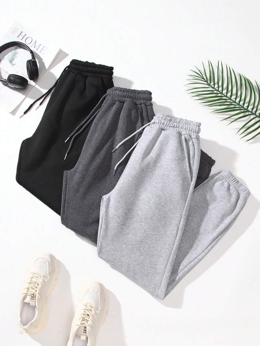 3pcs/Set Ladies' Solid Color Joggers | SHEIN USA