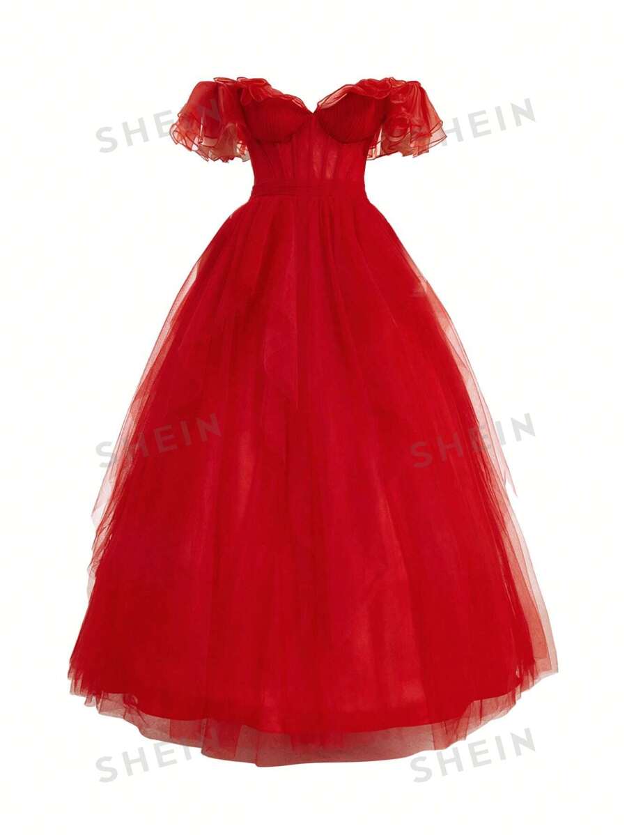 SHEIN Belle Women's Evening Dress With Off Shoulder, Ruffled Edge, Mermaid Silhouette And ...