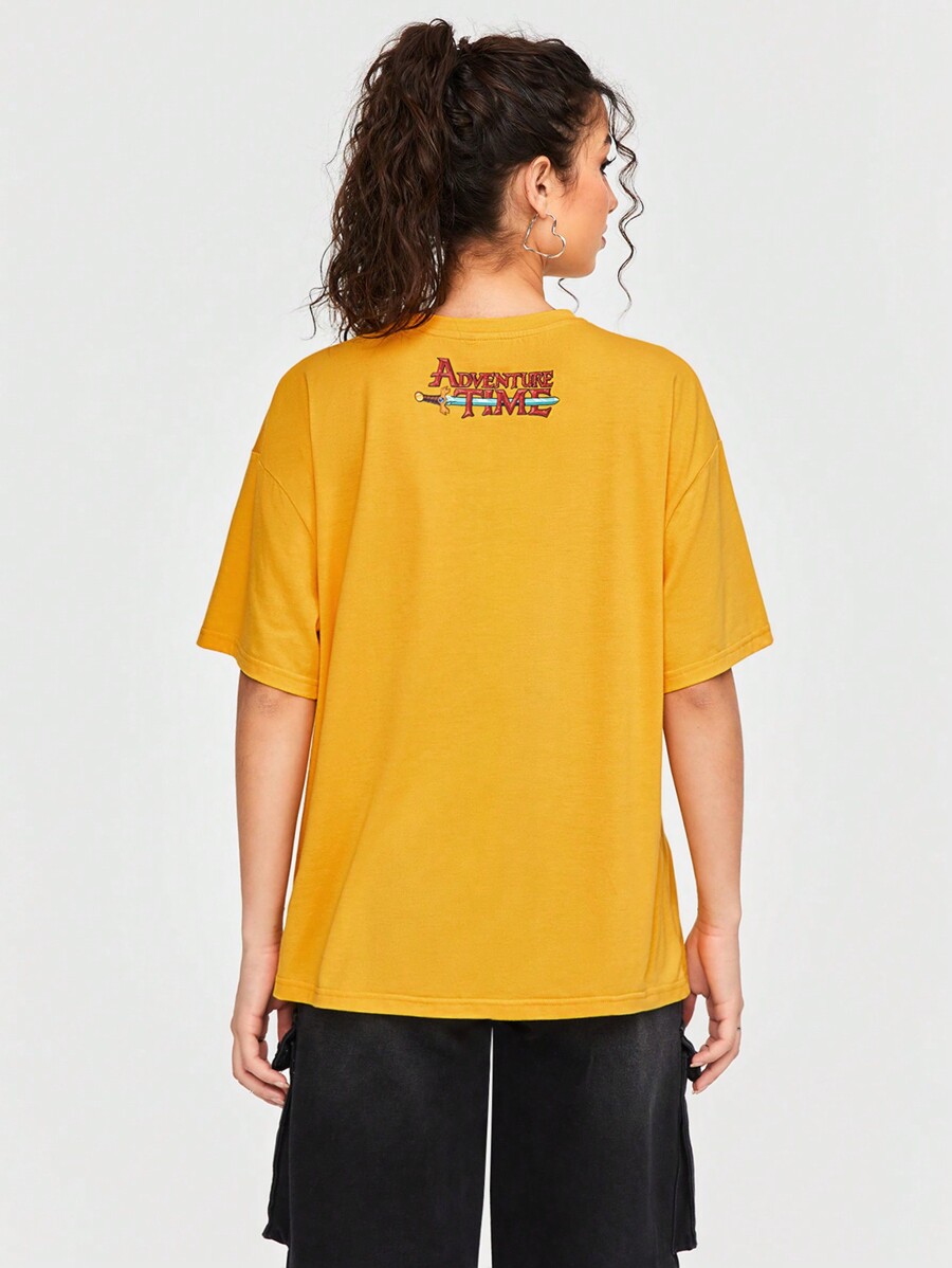 ADVENTURE TIME X SHEIN Cartoon Graphic Round Neck Yellow Cute T-Shirt ...