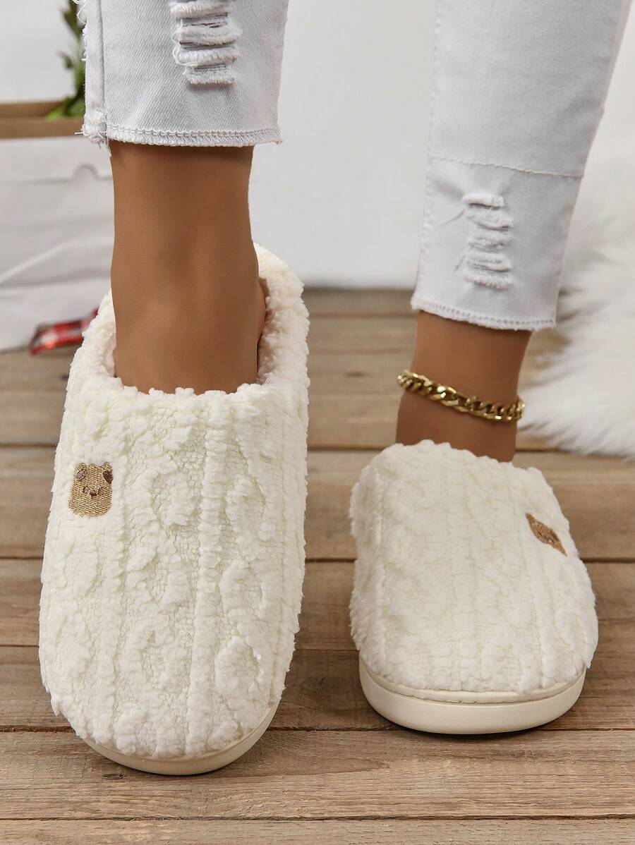 Women's Warm Indoor Slippers, Thick Sole Non-Slip Gray Fluffy Winter ...