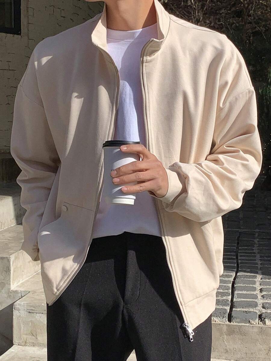 DAZY Men's Stand Collar Zipper Front Long Sleeve Jacket | SHEIN USA