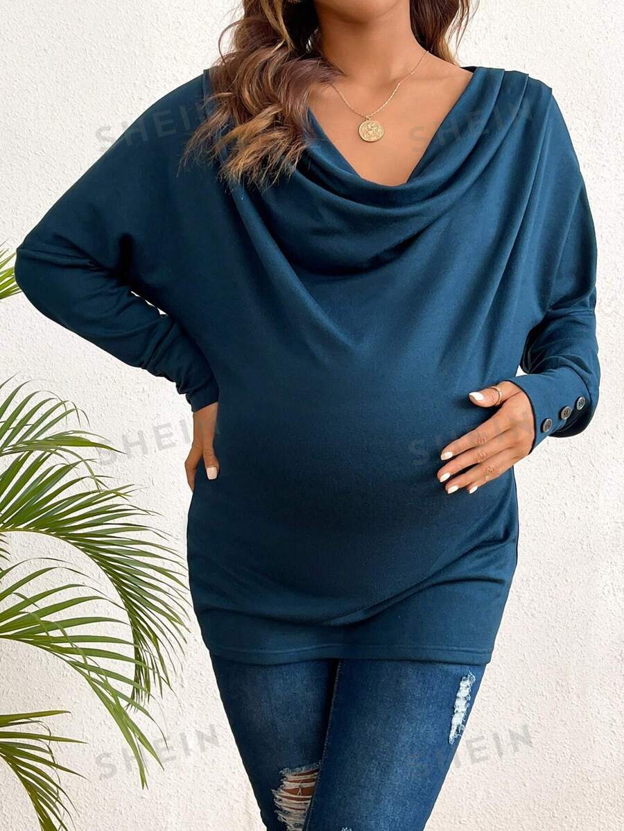 SHEIN T-shirt Grossesse Solide À Manches Chauve-souris Drapé | Mode en ligne | SHEIN FRANCE