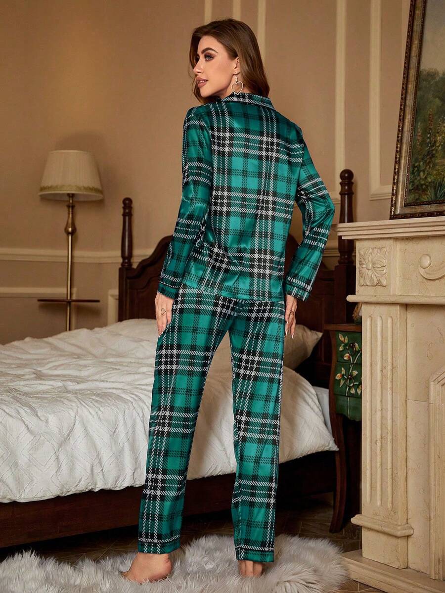 Women's Plaid Satin Sleepwear Set | SHEIN USA
