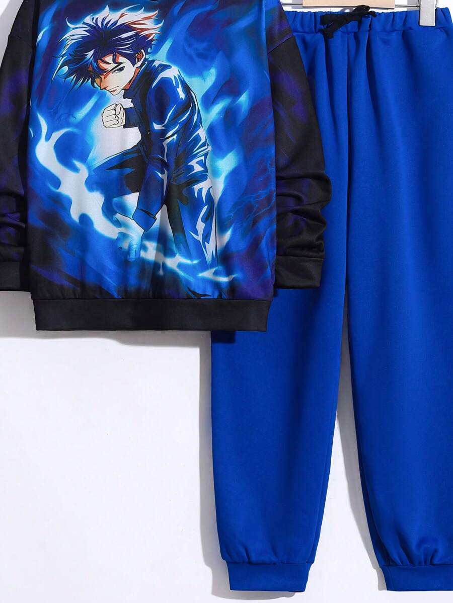 SHEIN Tween Boys' Cool Cartoon Character Printed Hooded Sweatshirt And ...