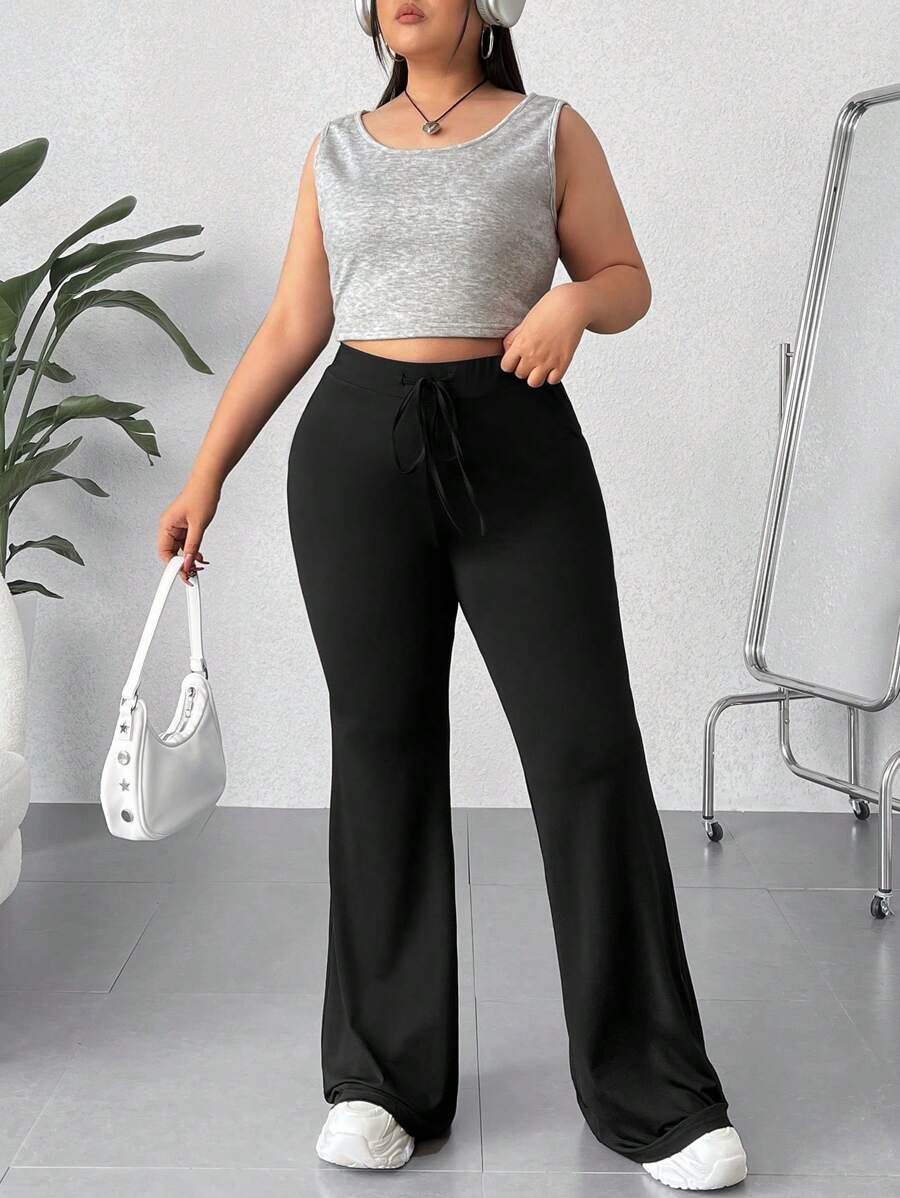 SHEIN EZwear Plus Size Solid Color Bell-Bottomed Sweatpants | SHEIN