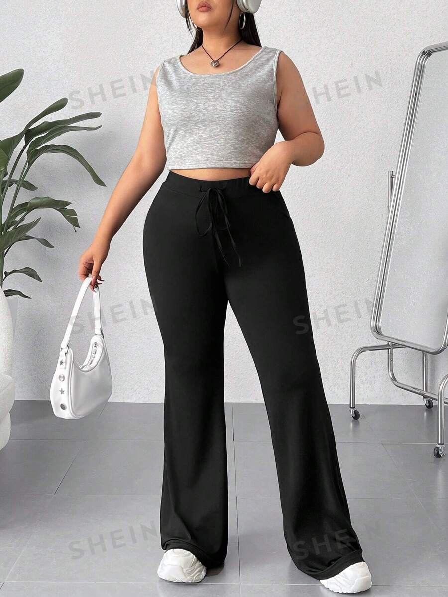 SHEIN EZwear Plus Size Solid Color Bell-Bottomed Sweatpants | SHEIN