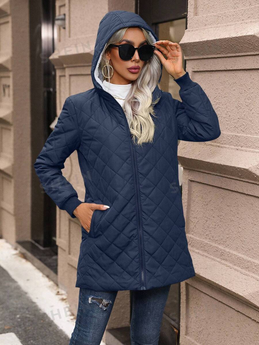 SHEIN Essnce Fleece Hooded Padded Jacket | SHEIN UK