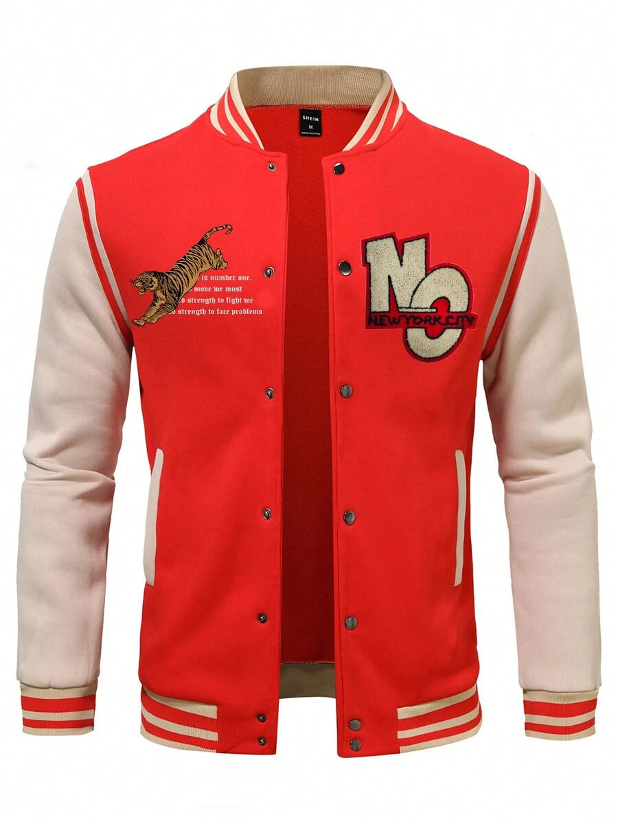 Manfinity Hypemode Men Slogan Graphic Striped Trim Colorblock Varsity ...