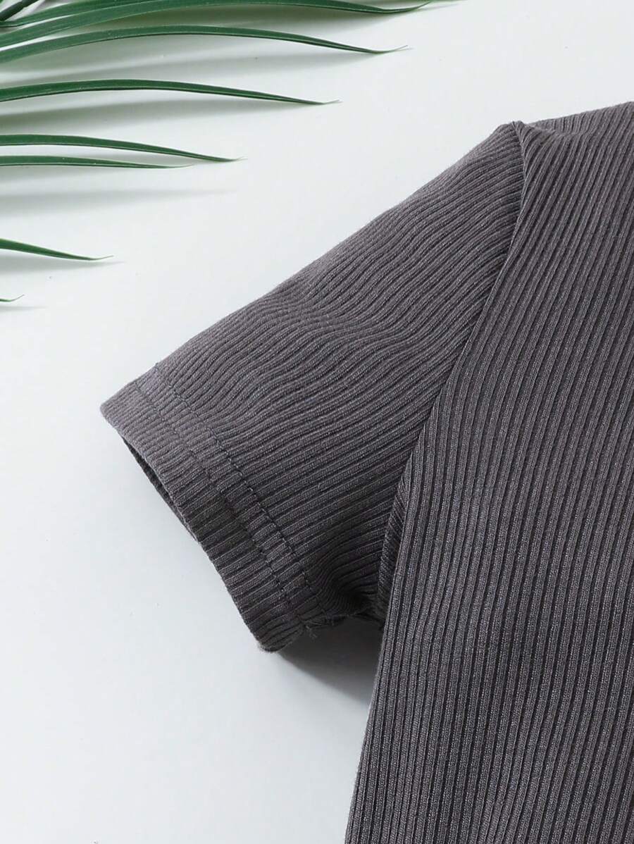 SHEIN 2 pezzi Tuta aderente grigio scuro in maglia elastica da ragazza adolescente Y2K, articolo ...