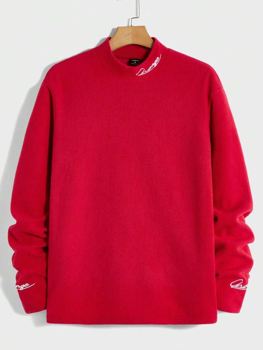 Manfinity ModaGents Men'S Slim Fit Red Embroidered Half-High Collar ...