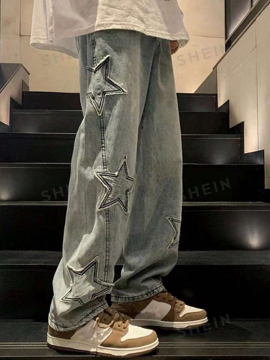 ROMWE Street Life Jeans denim holgados para hombre con parches con forma de estrella | Moda de ...