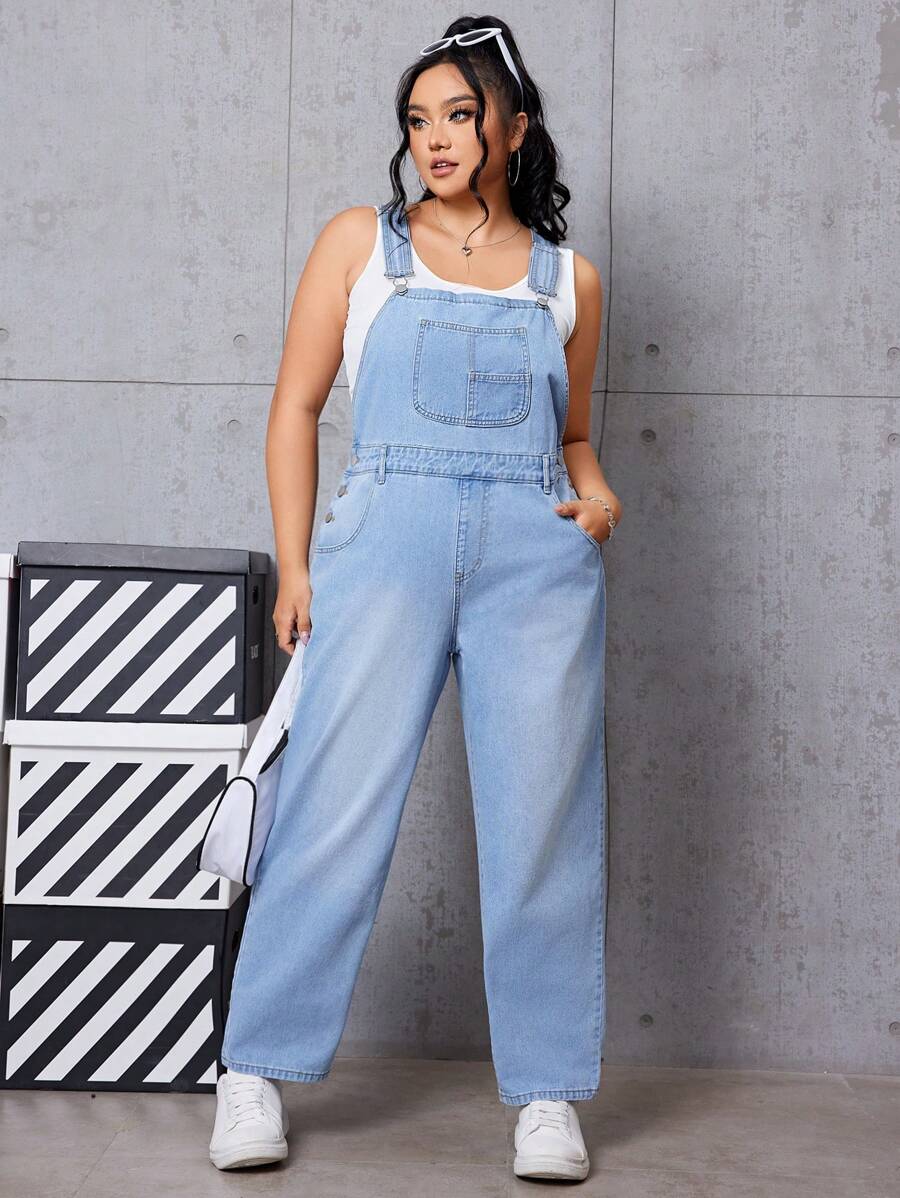 SHEIN EZwear Plus Size Denim Overalls | SHEIN USA