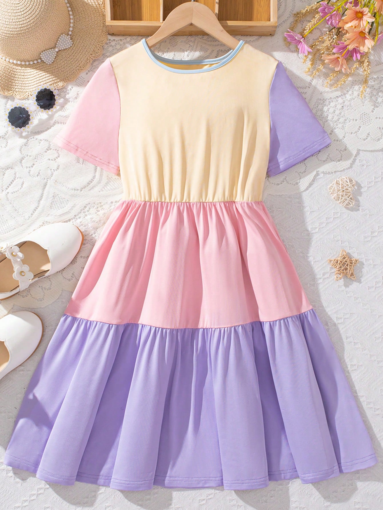 Tween Girls' Color Block Short Sleeve Dress | SHEIN USA