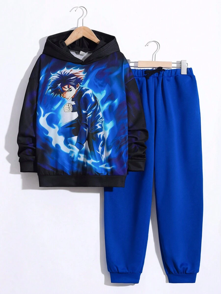 SHEIN Tween Boys' Cool Cartoon Character Printed Hooded Sweatshirt And ...