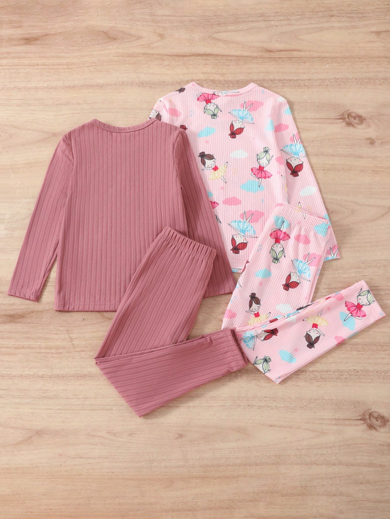 Young Girl Cartoon Figure Print Rib-Knit Snug-Fit PJ Set | SHEIN USA
