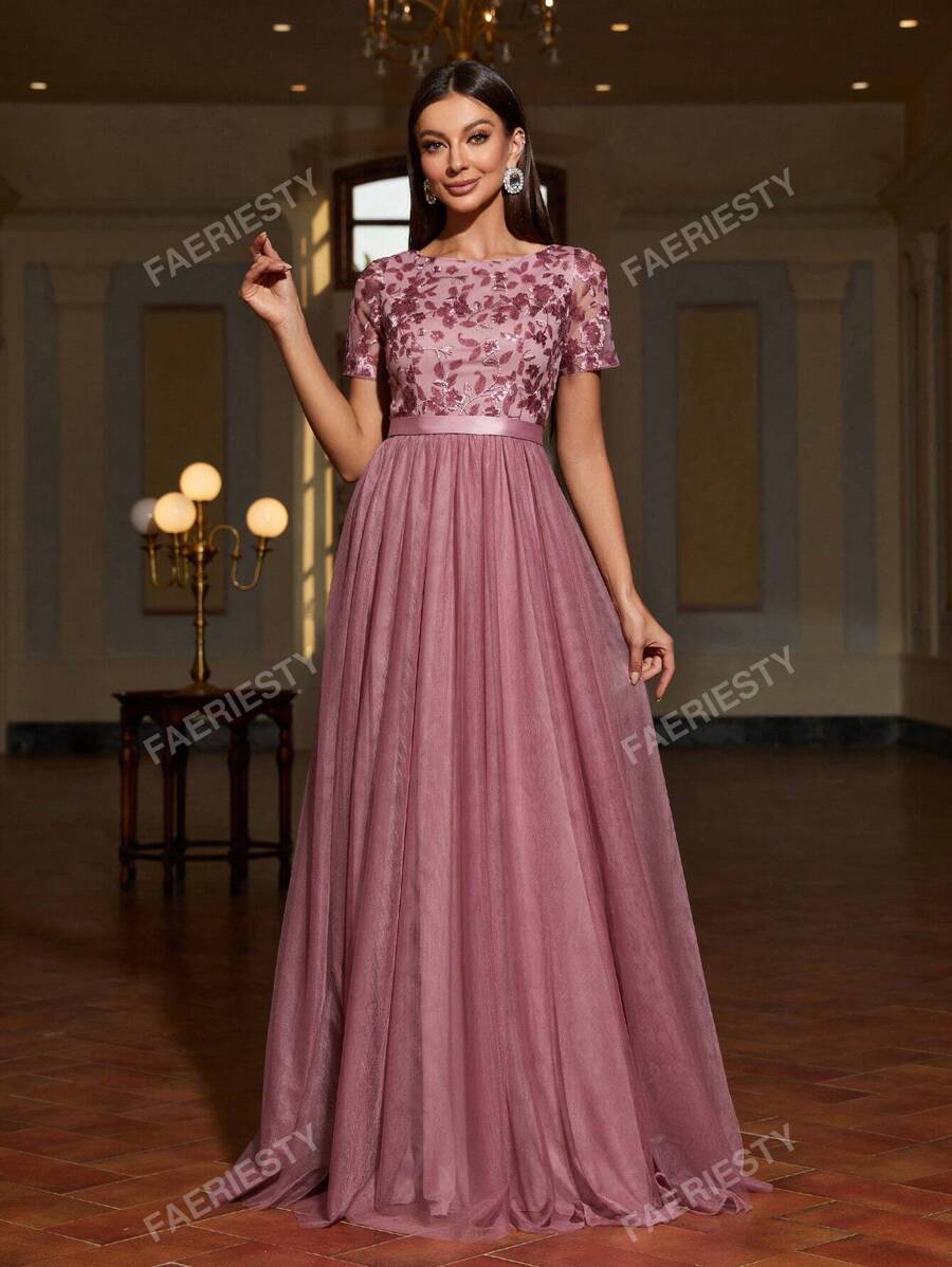 Faeriesty Faeriesty Floor Length Mesh Overlay Formal Dress | SHEIN USA