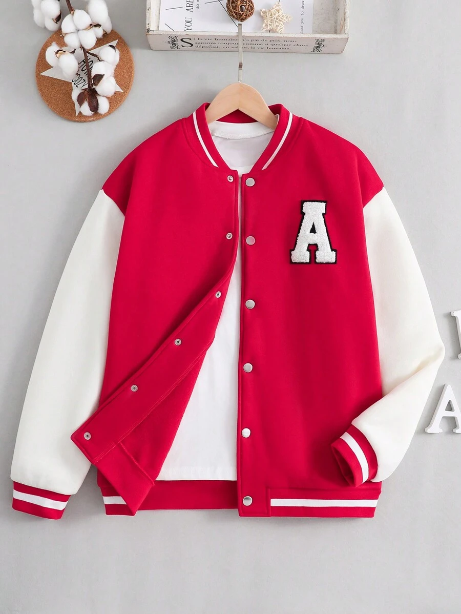 Teen Girls' Color Block Contrast Letter Detail Patched Jacket for Sale ...