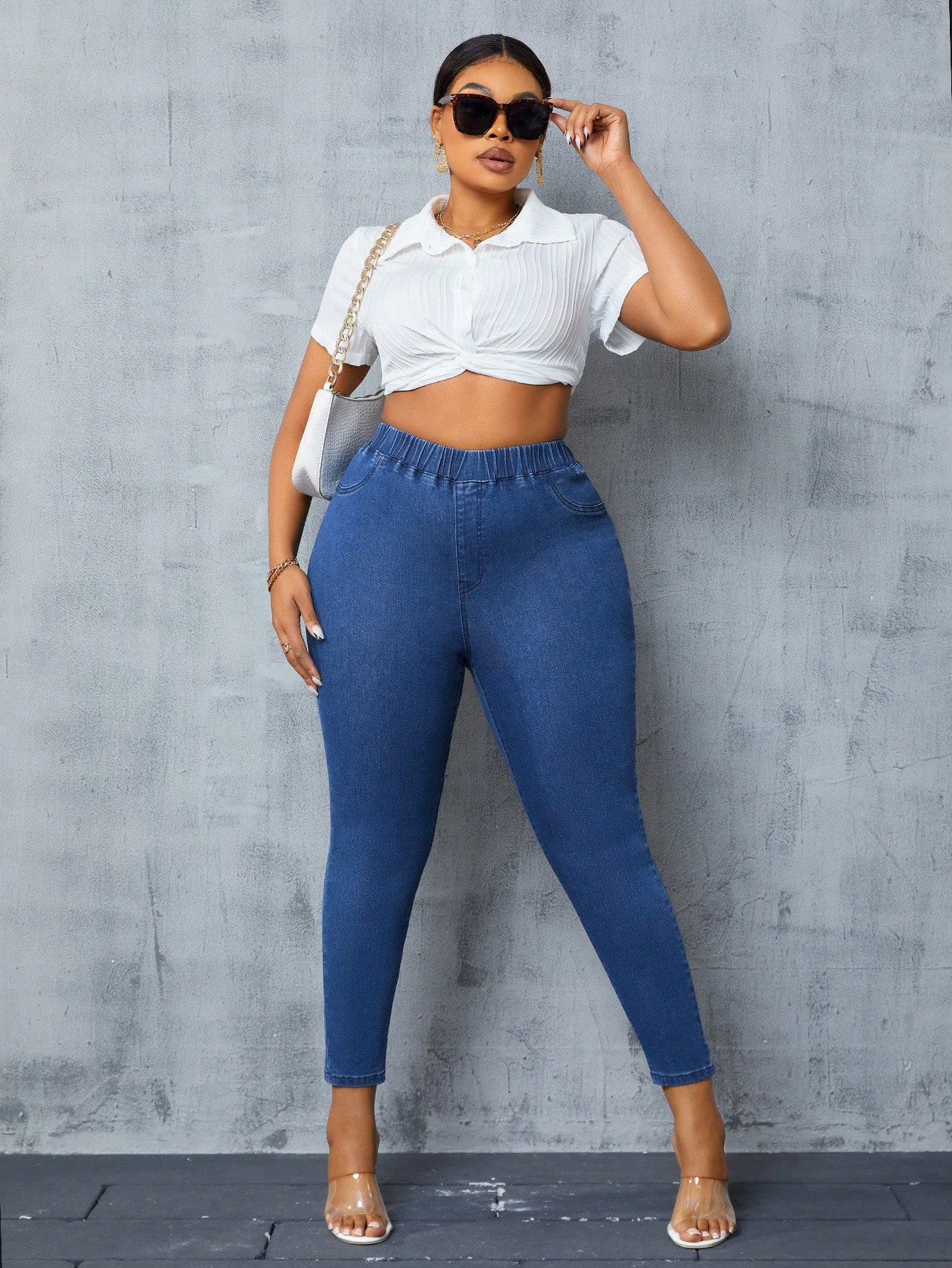 Women'S Plus Size Elastic Waist Skinny Jeans | SHEIN USA