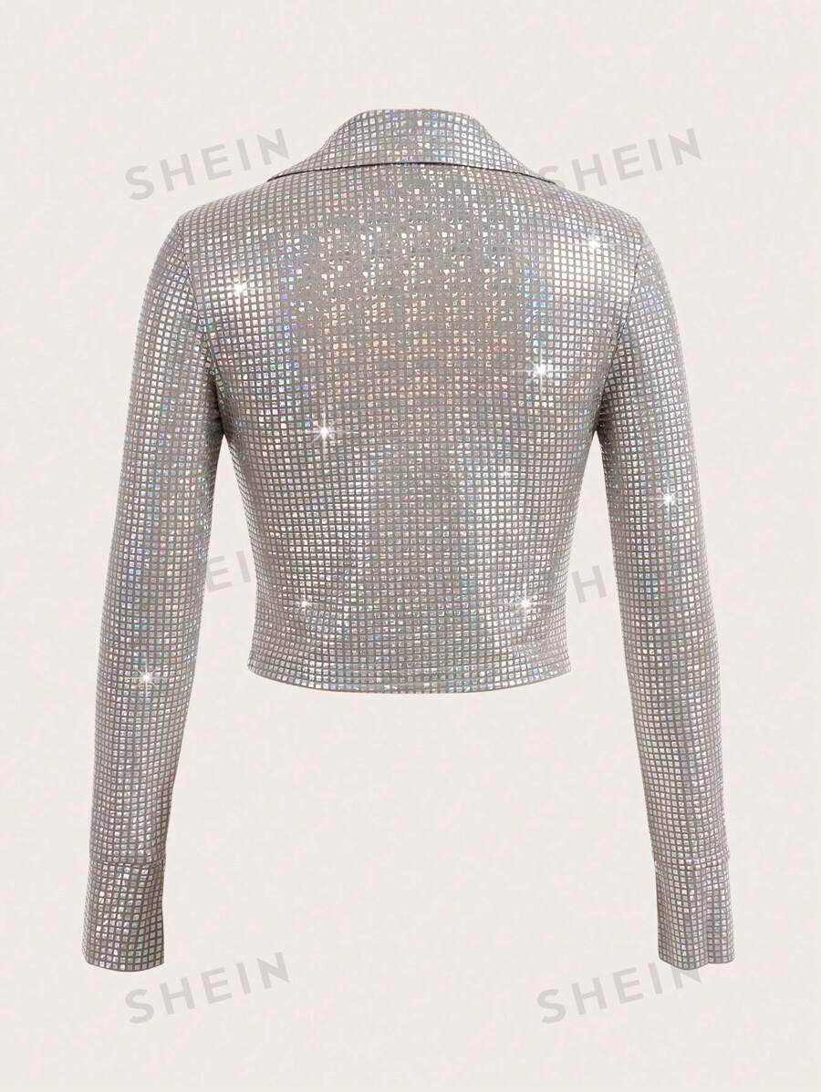 SHEIN ICON Glitter Open Front Shirt | SHEIN UK