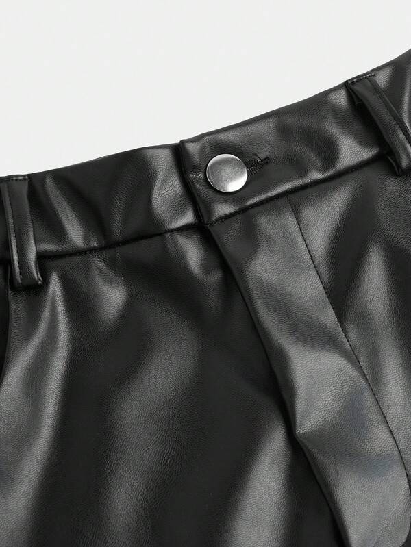 SHEIN Pu Lässige Hosen Für Weibliche Teenager Mit Schrägtaschen Und Offenem Placket | SHEIN Schweiz
