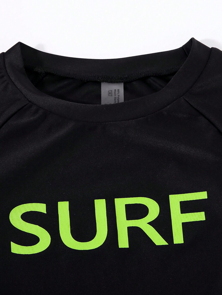 SHEIN Young Boy 2pcs/Set Casual Letter Printed Swimwear With Plant ...