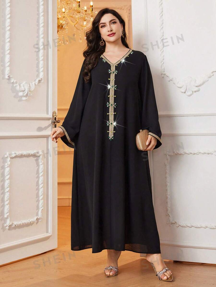 SHEIN Najma Vestido árabe con cinturón dorado brillante para mujer de ...