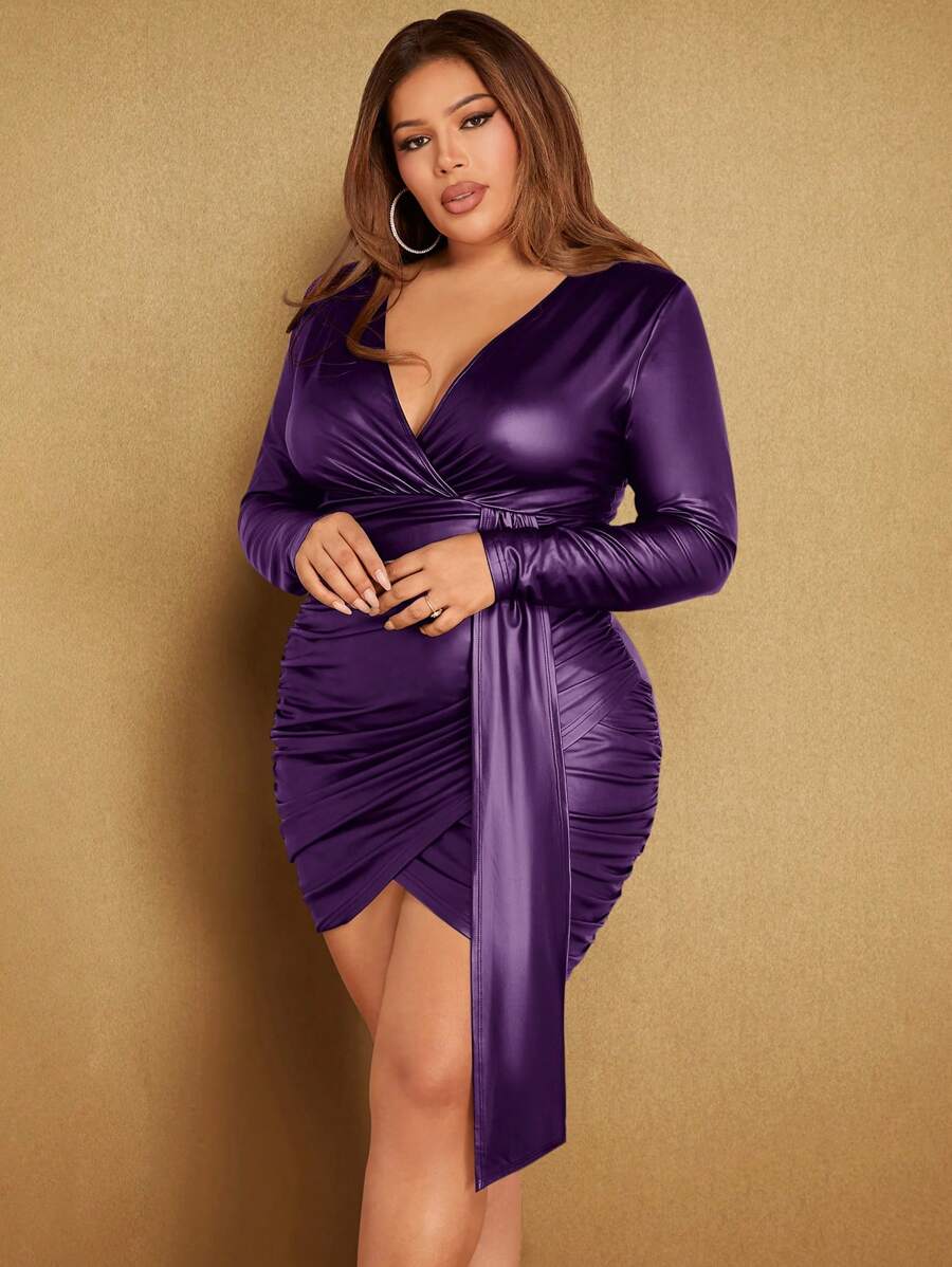 SHEIN SXY Vestido Bodycon Plus Size Com Mangas Longas E Plissado | SHEIN PT