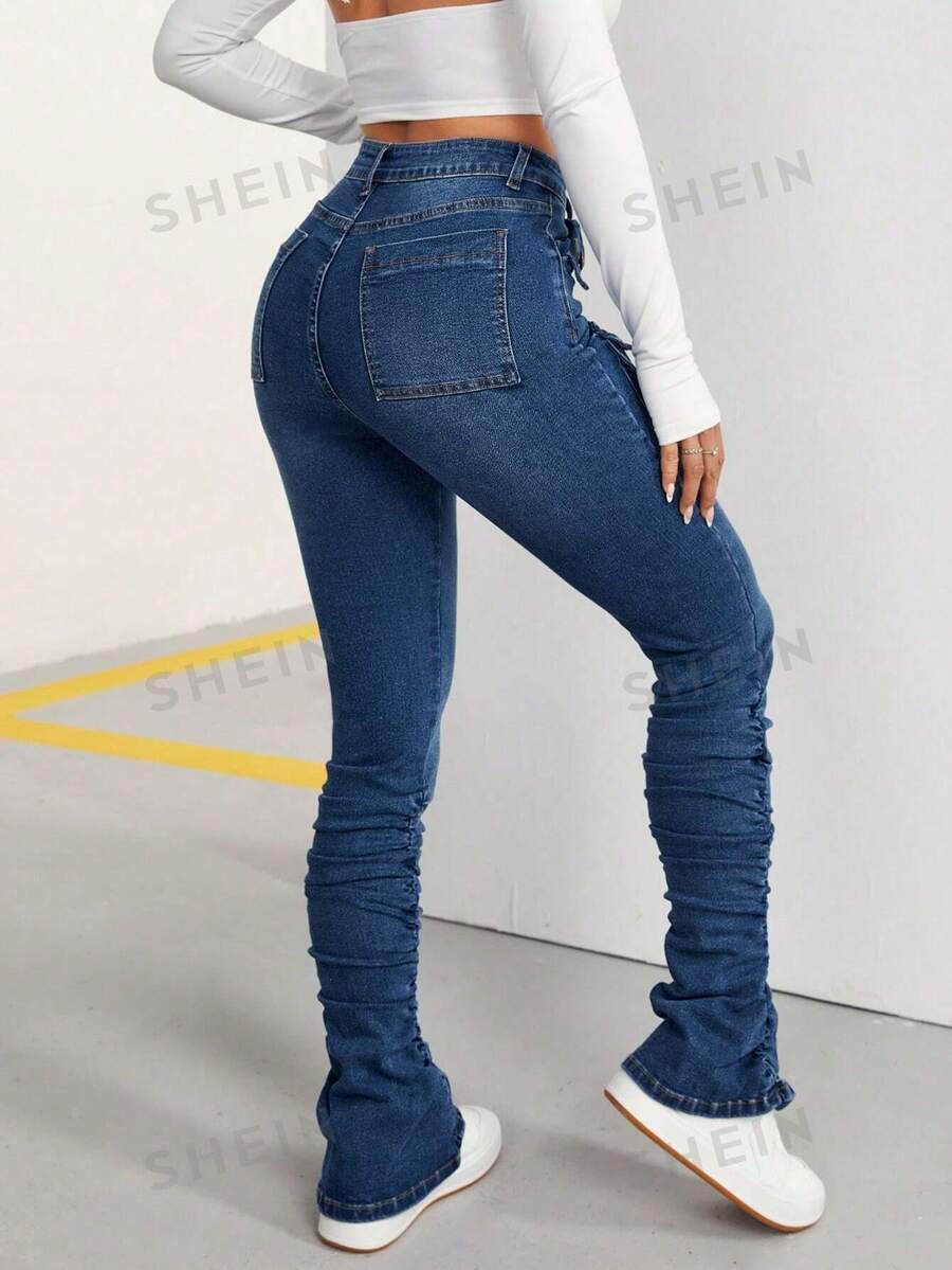 SHEIN ICON Women's Slim Fit Denim Jeans With Fold Details | SHEIN USA