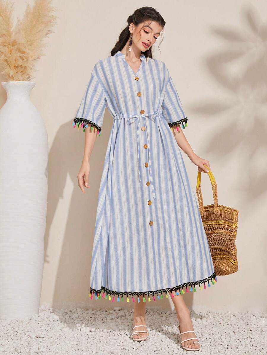 SHEIN Mulvari Women'S Vertical Striped Notch Neckline Dress | SHEIN UK