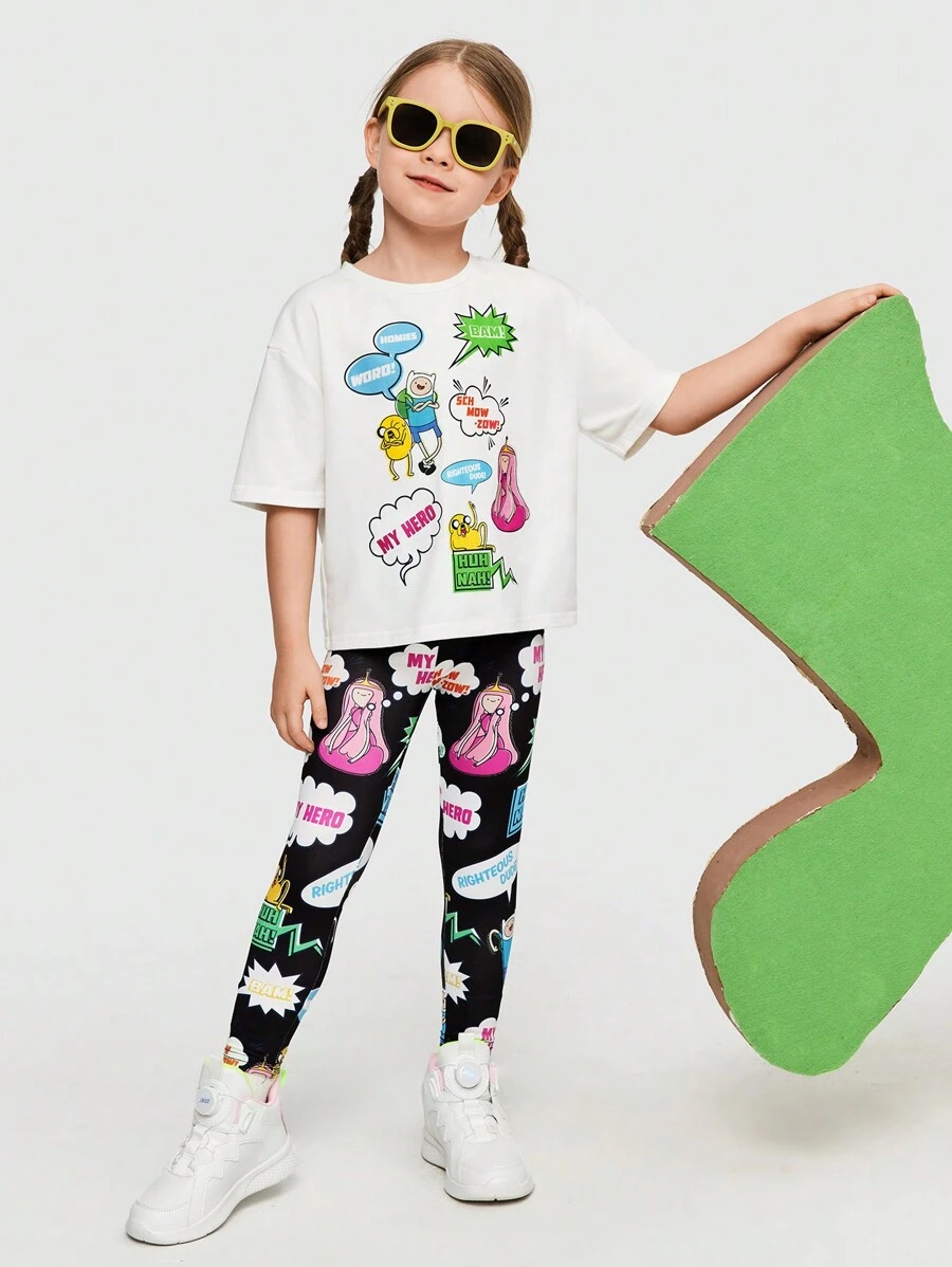 ADVENTURE TIME X SHEIN Conjunto de Camiseta Solta com Ombros Caídos e ...