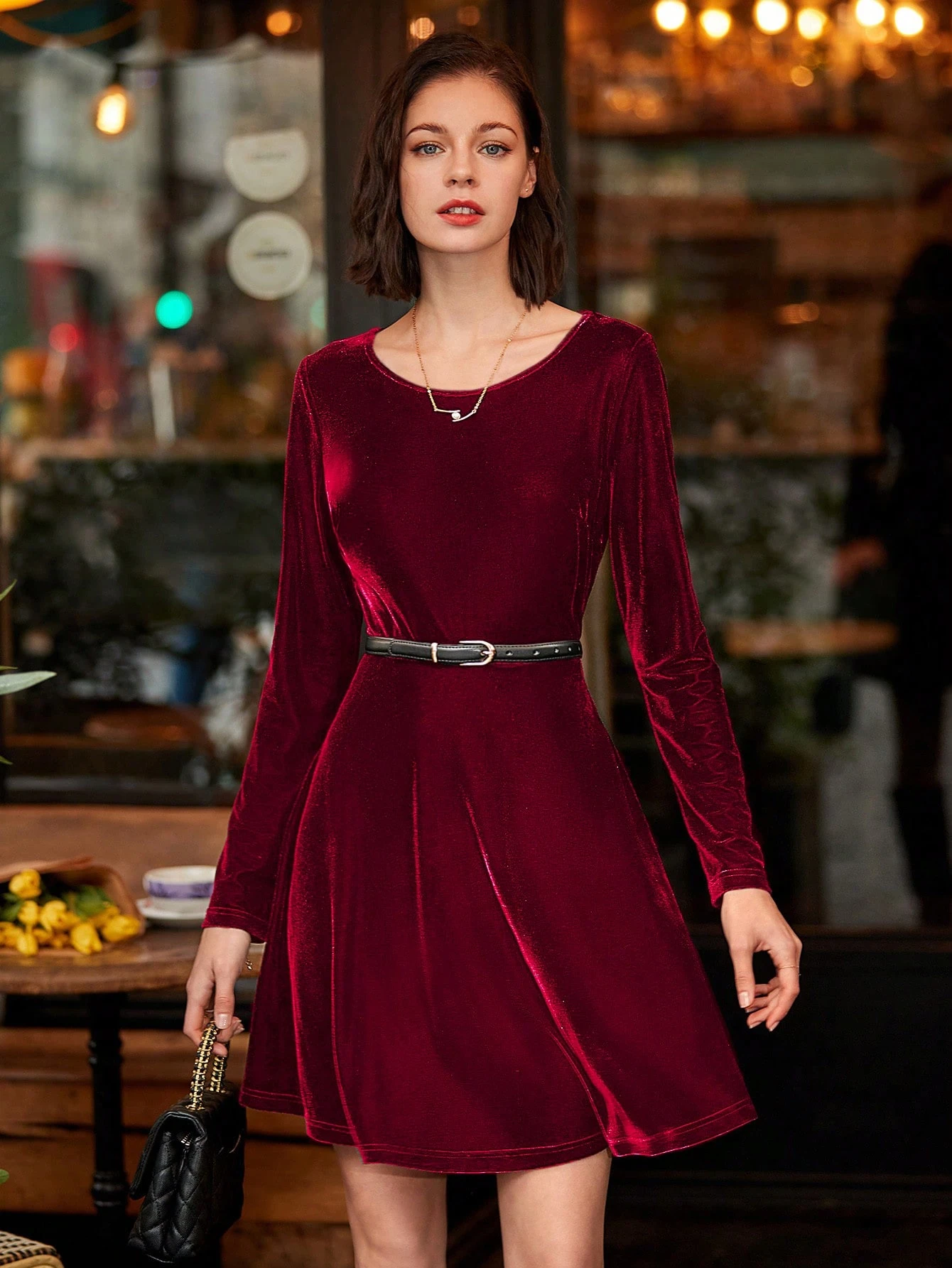SHEIN Frenchy Valentines Solid Colored Velvet Dress | SHEIN UK
