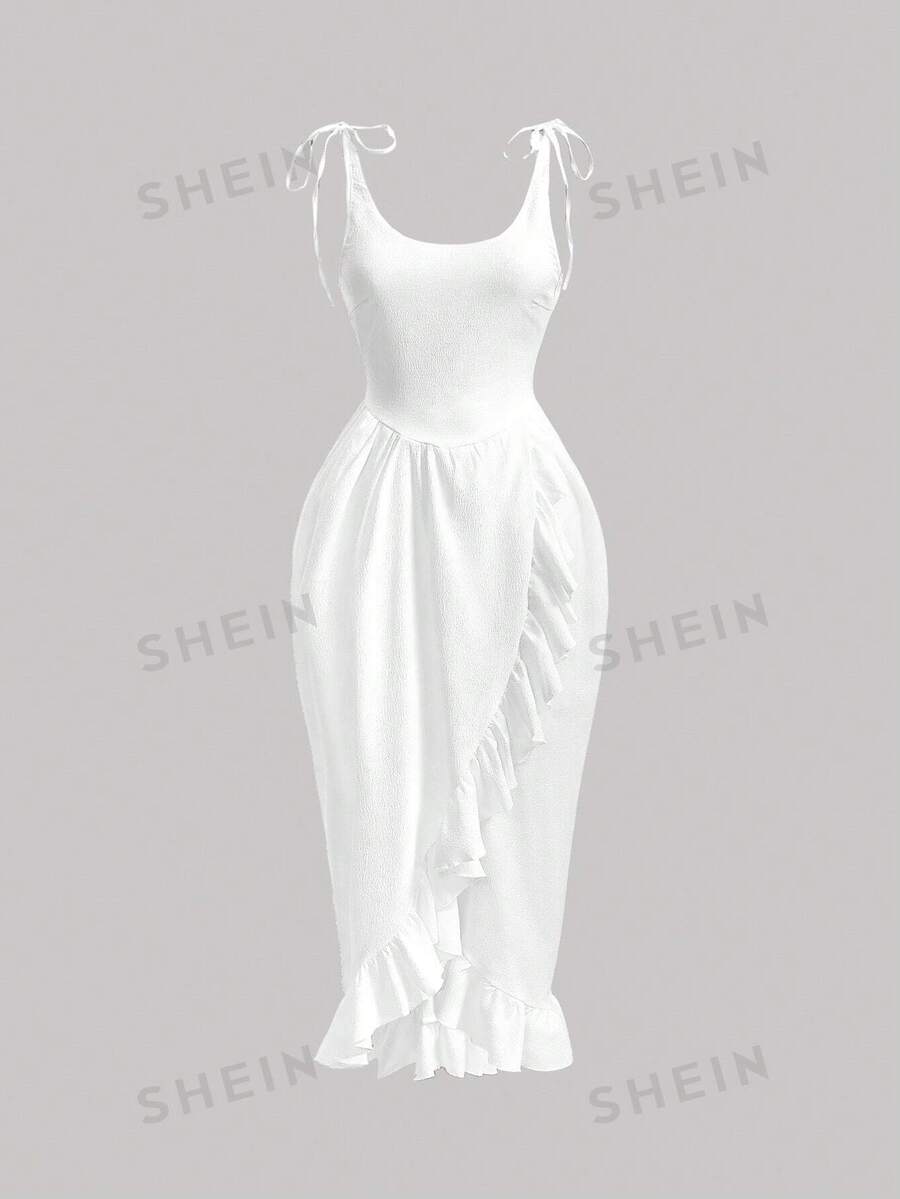 SHEIN MOD Women's Solid Color One Shoulder Strap Overlapping Wrap Dress ...