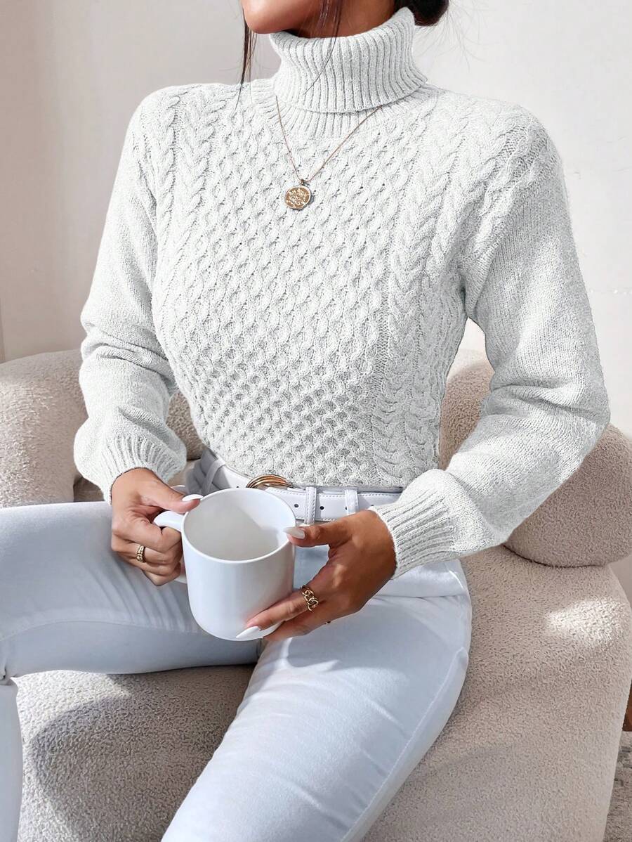 RueChic Turtleneck Cable Knit Sweater | SHEIN USA