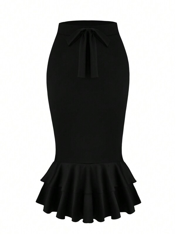 Plus Size Women'S Front Knotted Fish Tail Skirt | SHEIN USA