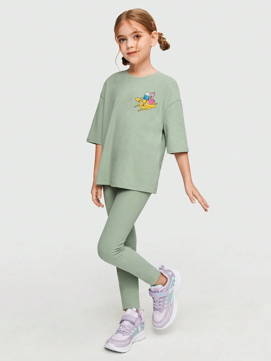 ADVENTURE TIME X SHEIN Tween Girl Cartoon Printed Drop Shoulder Loose T ...