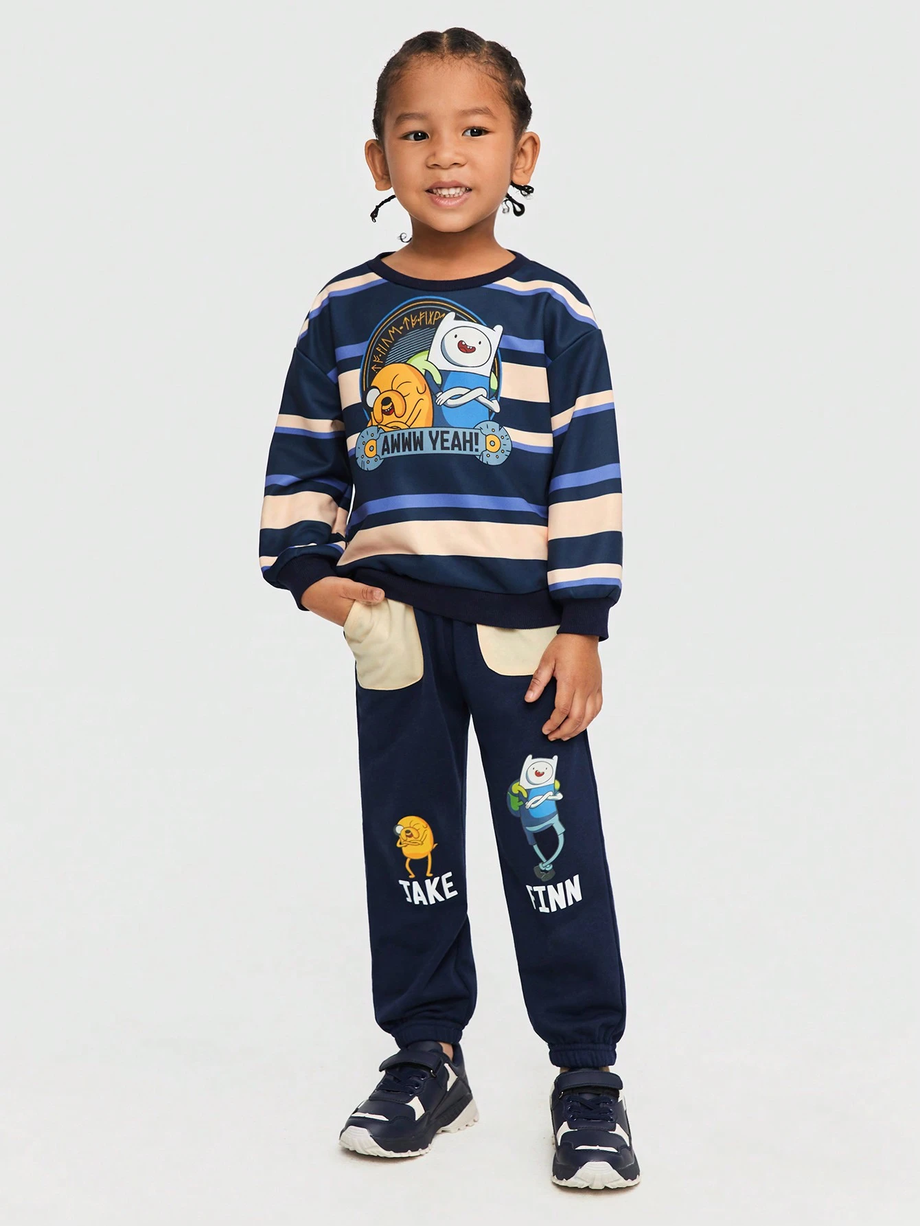 ADVENTURE TIME X SHEIN เด็กหนุ่ม การ์ตูน ลายทาง ลวดลาย เสื้อสวมหัว และ ...