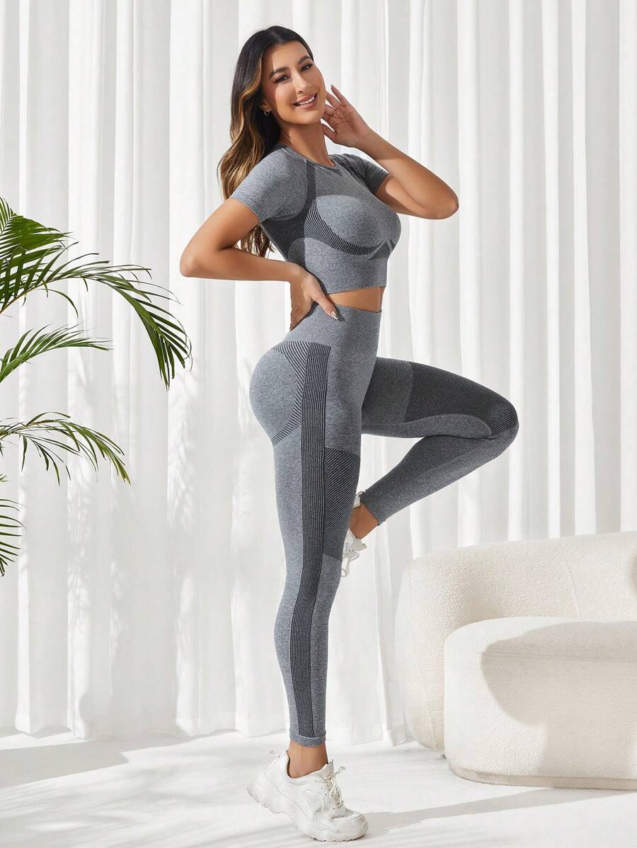 Yoga Trendy Color Block Elastic Women's Gym Workout Set | SHEIN USA