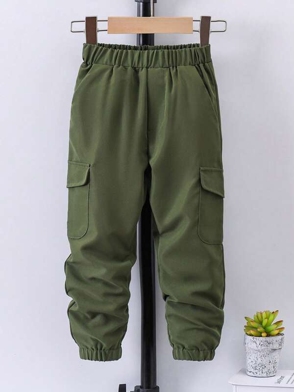 SHEIN Kids EVRYDAY Boys' Elastic Waist Solid Color Cargo Pants for Sale ...